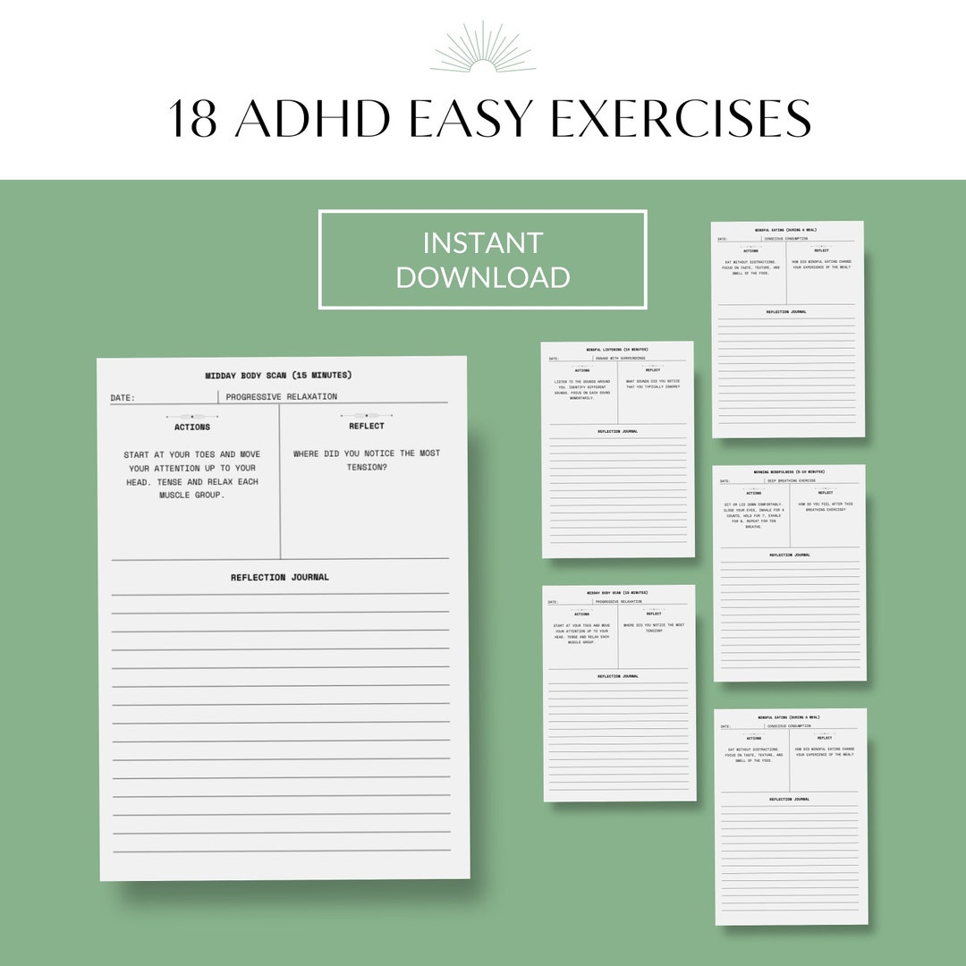 18 ADHD Brain Exercises Simple Mindfulness Print at Home - Etsy