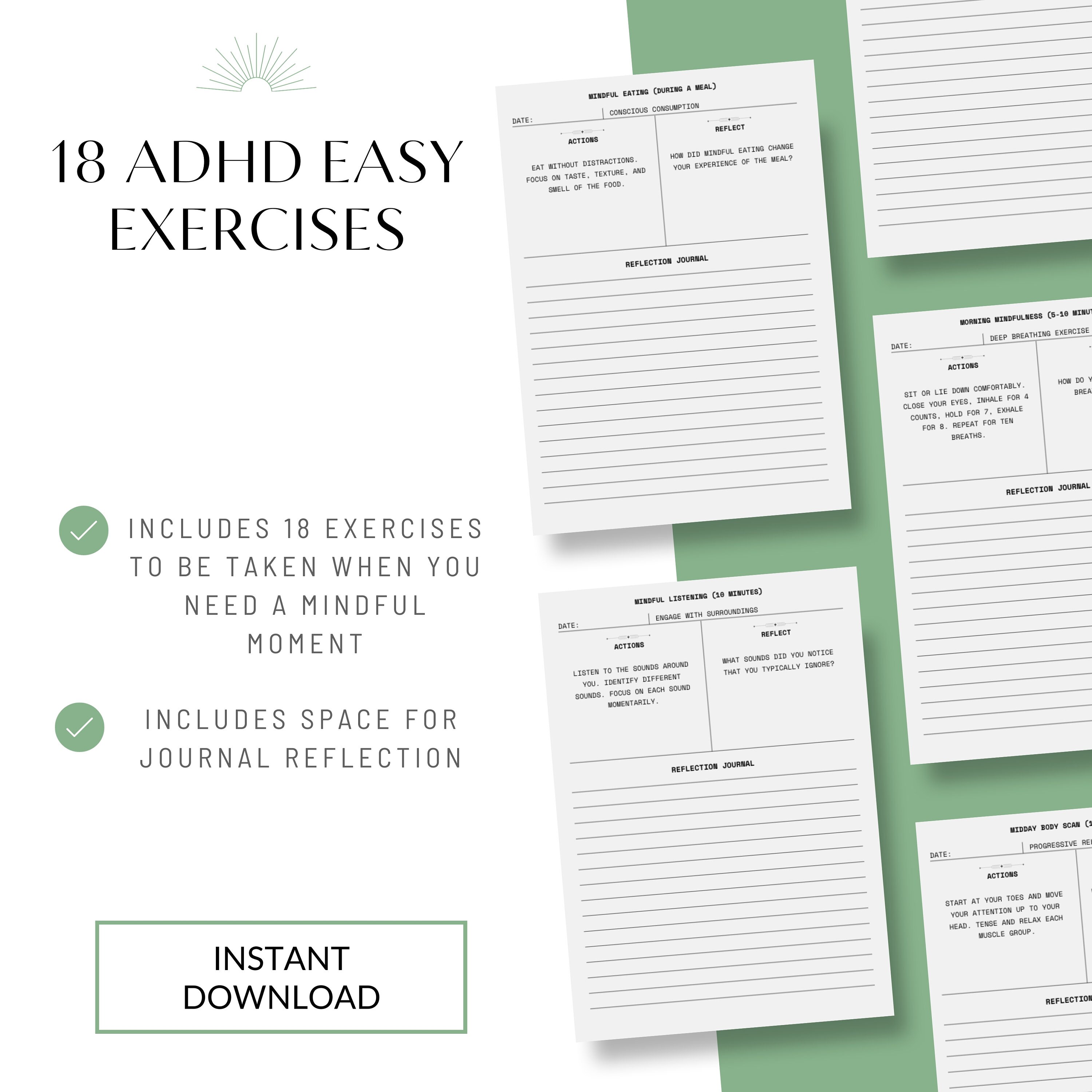 18 ADHD Brain Exercises Simple Mindfulness Print at Home - Etsy