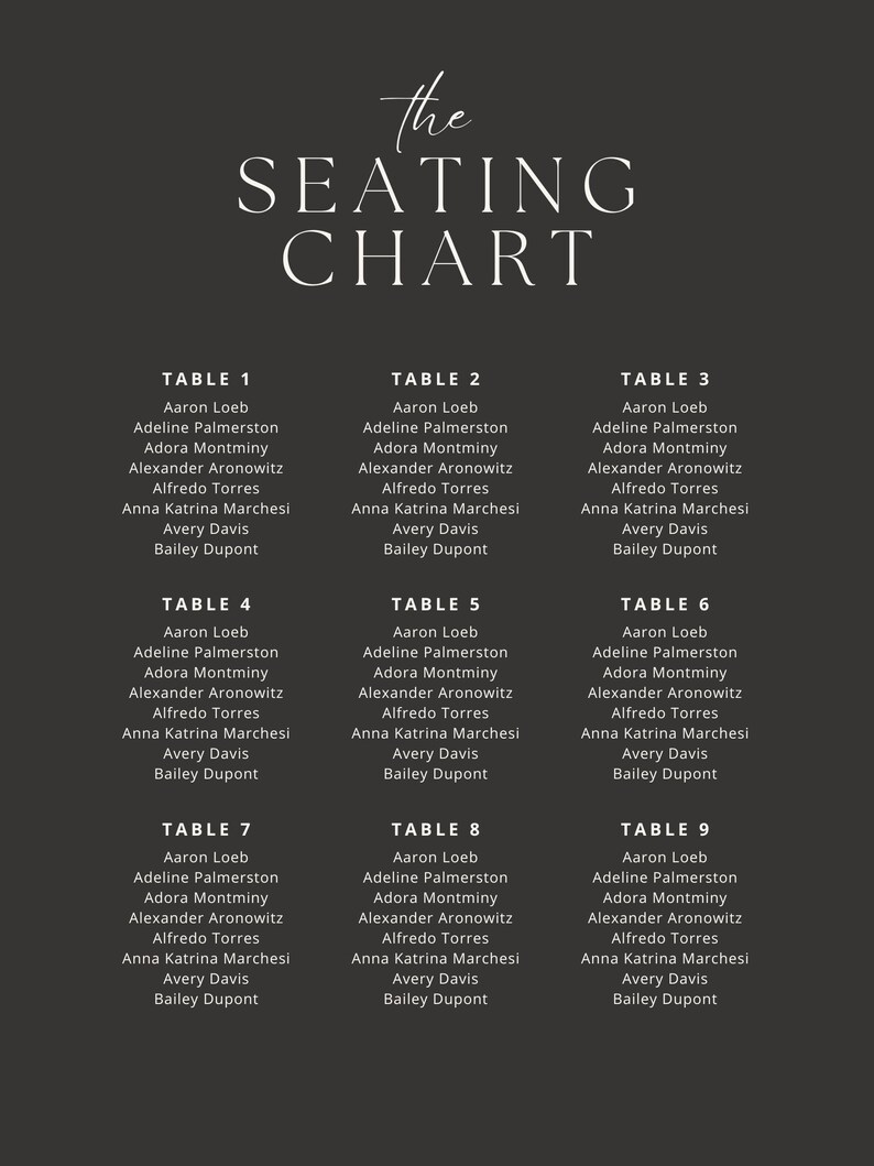 Timeless Wedding Seating Chart, Printable, Editable, INSTANT Download ...