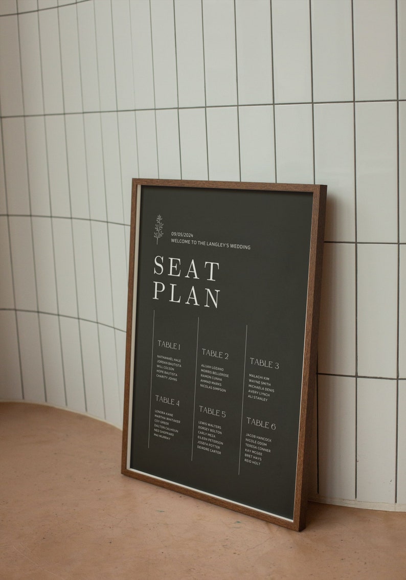 Minimalist Wedding Seating Chart, Canva Design Template, Easy to Edit ...