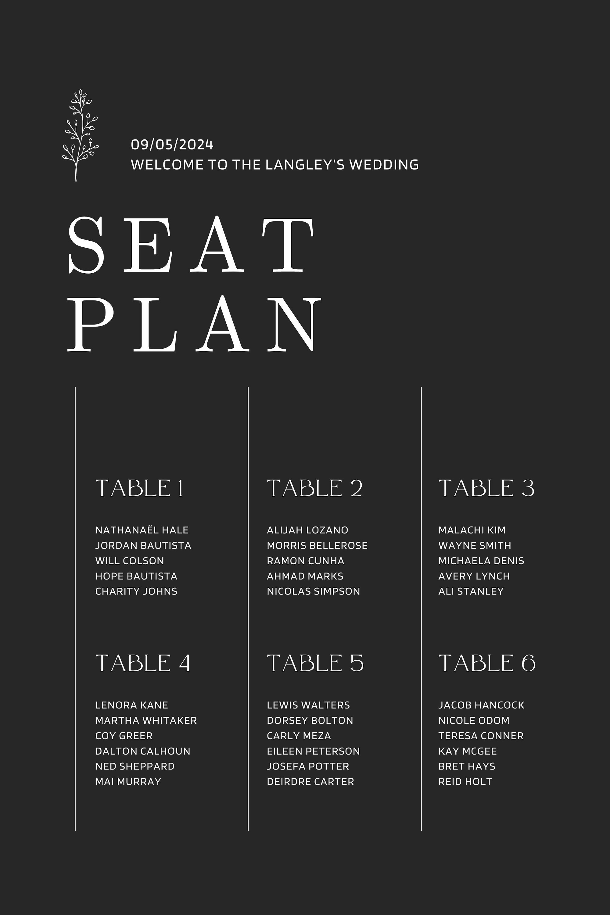 Minimalist Wedding Seating Chart, Canva Design Template, Easy to Edit ...