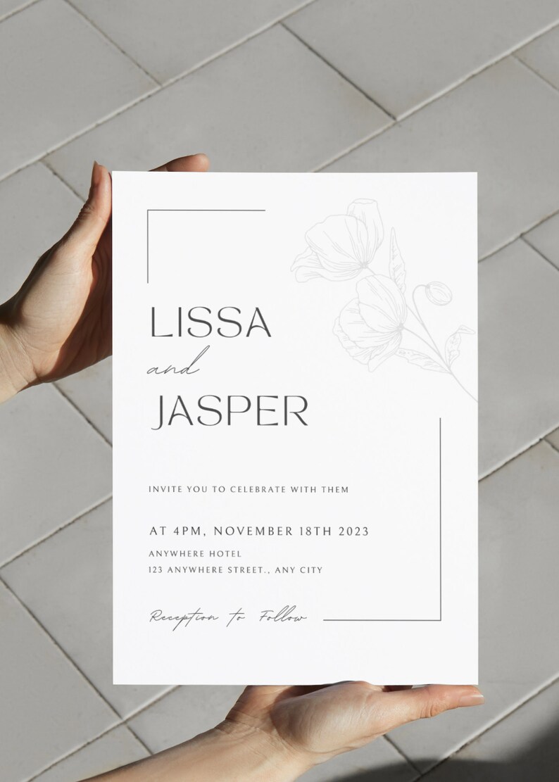 Simplistic Elegant Wedding Invitation Digital CANVA Template, Instant ...