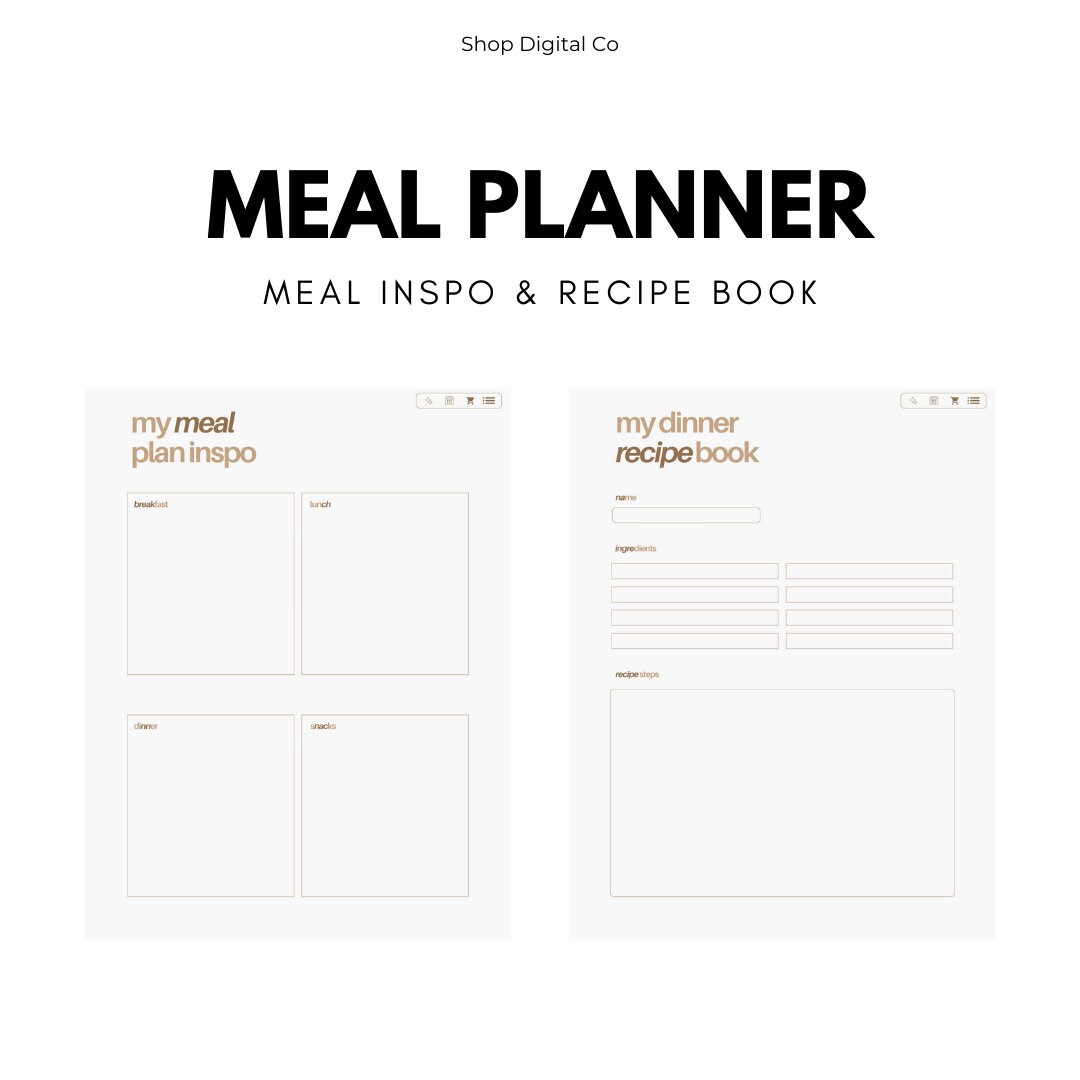 Weekly MEAL PLANNER | Grocery List & Recipe Book | Digital Planner for ...