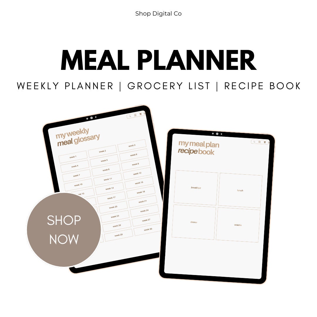 Weekly MEAL PLANNER | Grocery List & Recipe Book | Digital Planner for ...