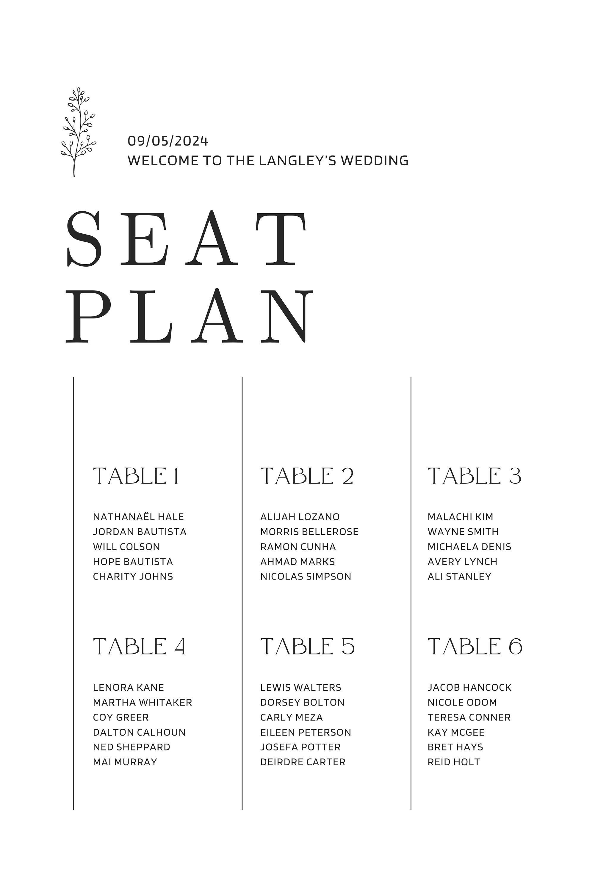 Minimalist Wedding Seating Chart, Canva Design Template, Easy to Edit ...
