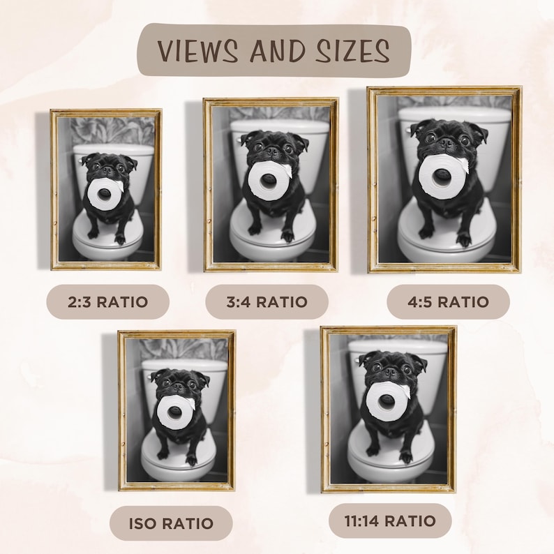 Black Pug and Toilet Paper Roll Art Print Cute Pug Bathroom Art Dog ...