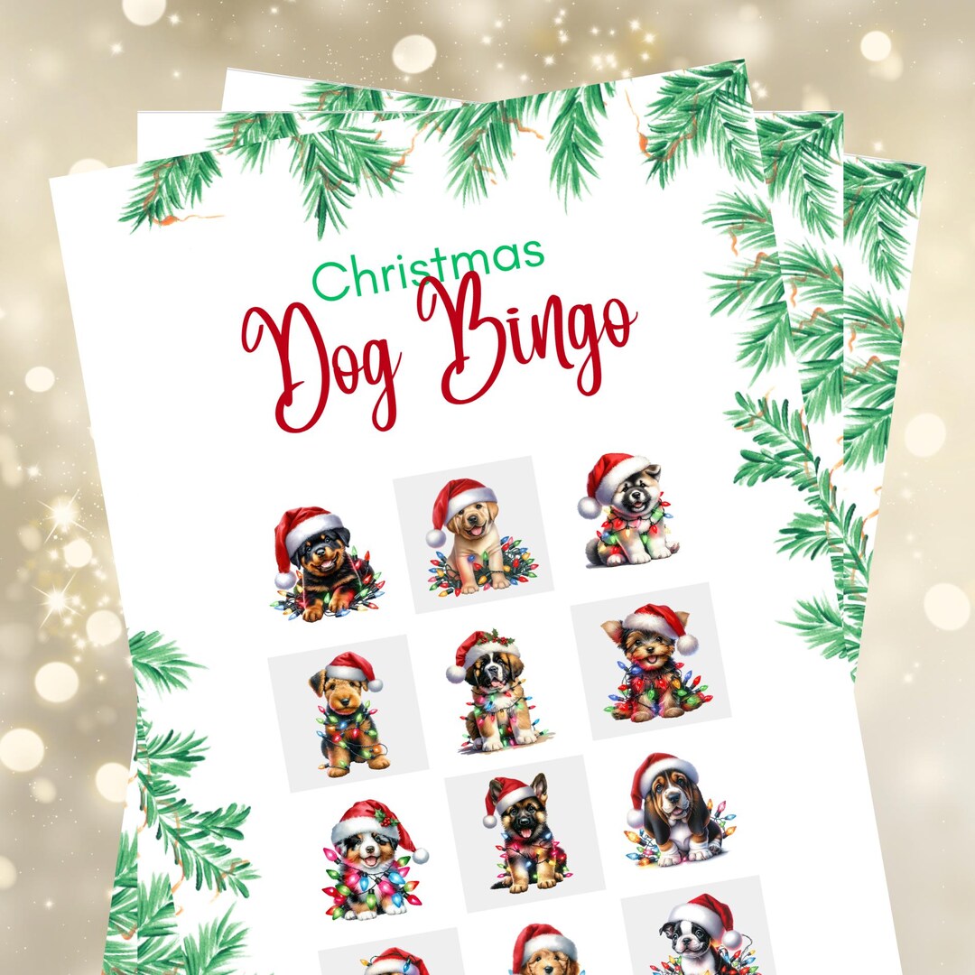 Christmas Bingo, Dog Bingo Cards , Kids Bingo Gam, Christmas Party Game ...