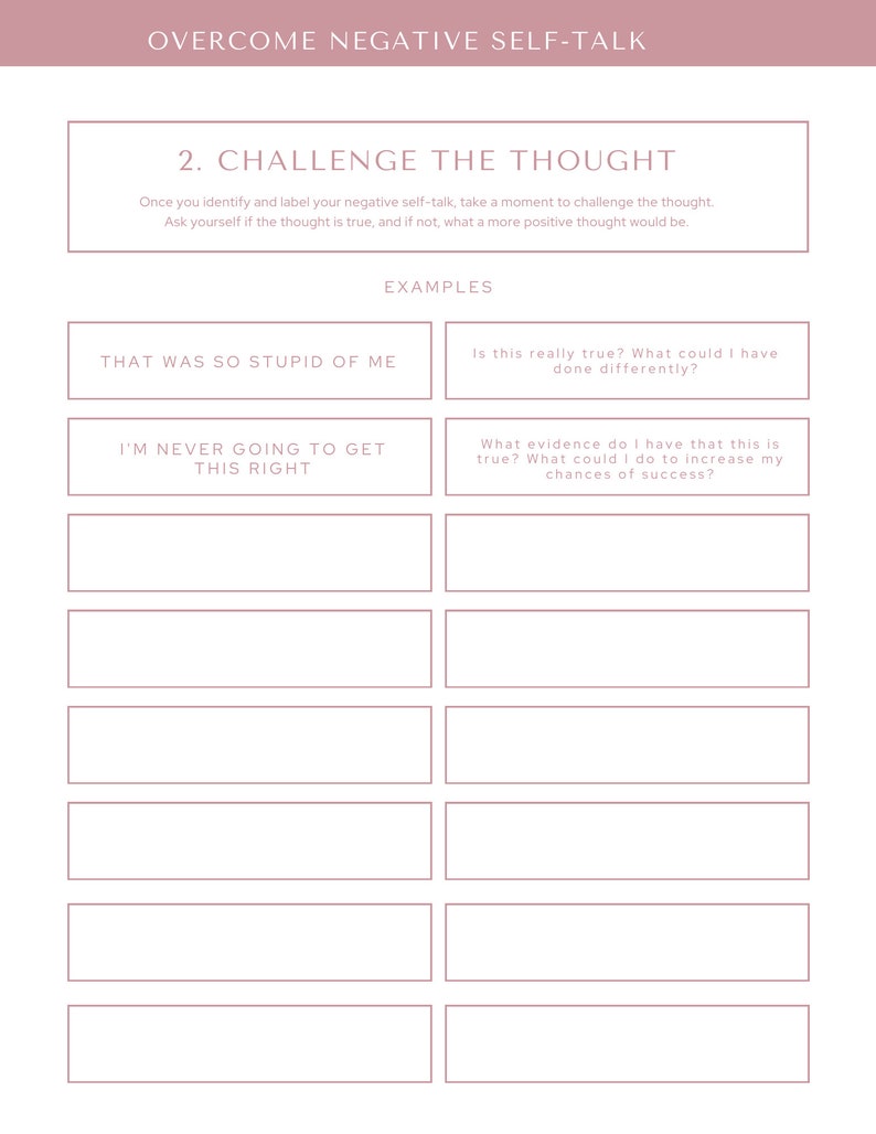 Negative Self-talk Worksheets Bundle, Self Sabotage Workbook, Self Love ...