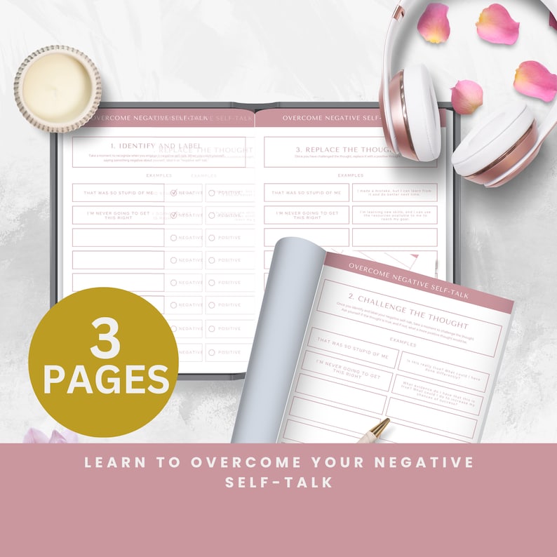 Negative Self-talk Worksheets Bundle, Self Sabotage Workbook, Self Love ...