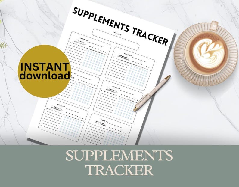 Supplement Tracker Printable PDF for Vitamins Wellness Planner Monthly ...