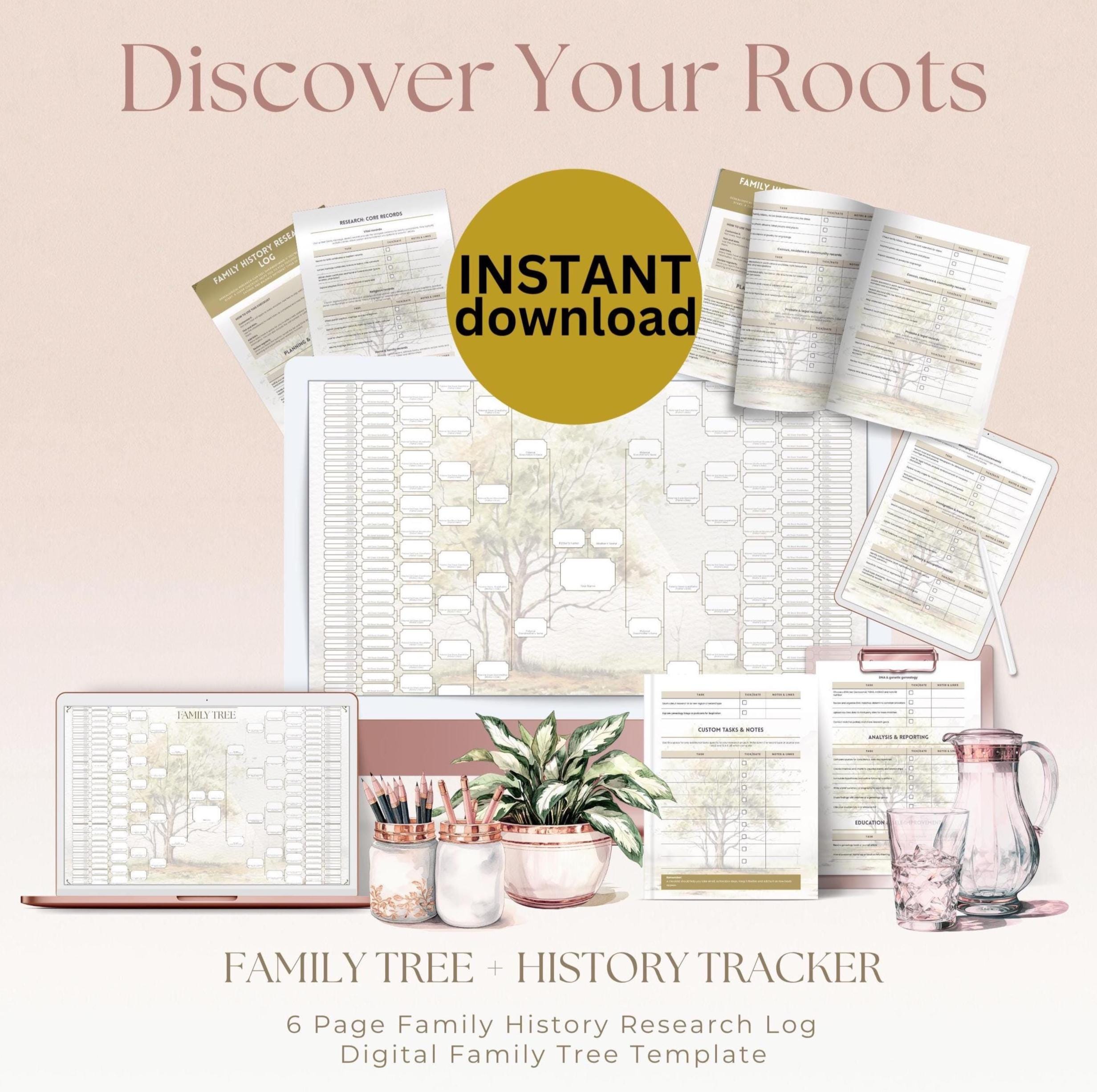 Family History Printable Genealogy Research Tracker & Family Tree ...