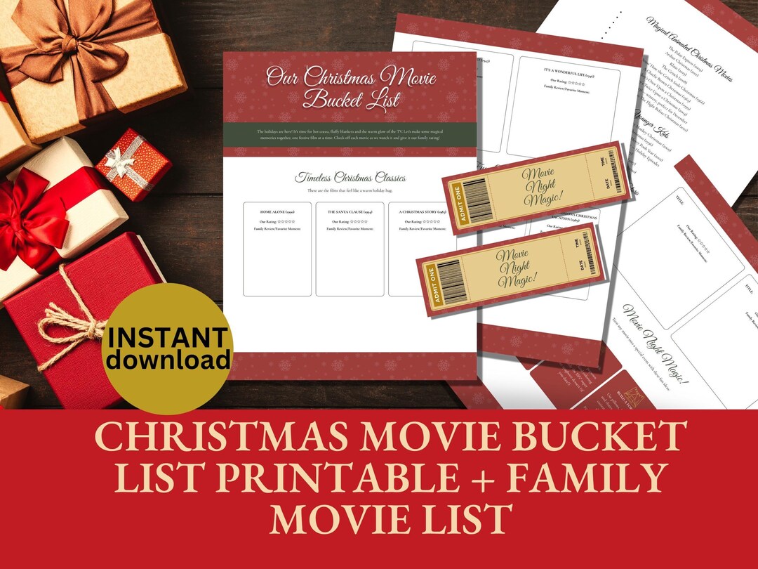 Christmas Movie Bucket List Printable + Family Movie List + Movie ...