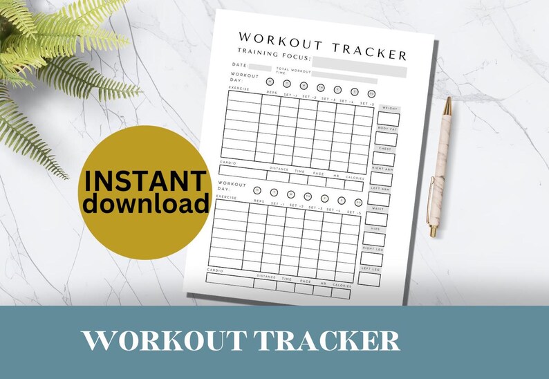 Workout Tracker Printable Daily Exercise Log Fitness Journal, Workout ...