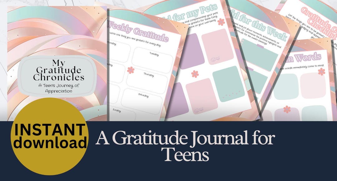 Gratitude Journal for Teen Girls - Pastel Rainbow Themed Printable ...
