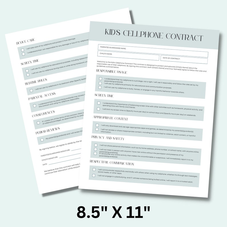 Cell Phone Contract for Tween, My First Cell Phone Agreement Cell Phone ...