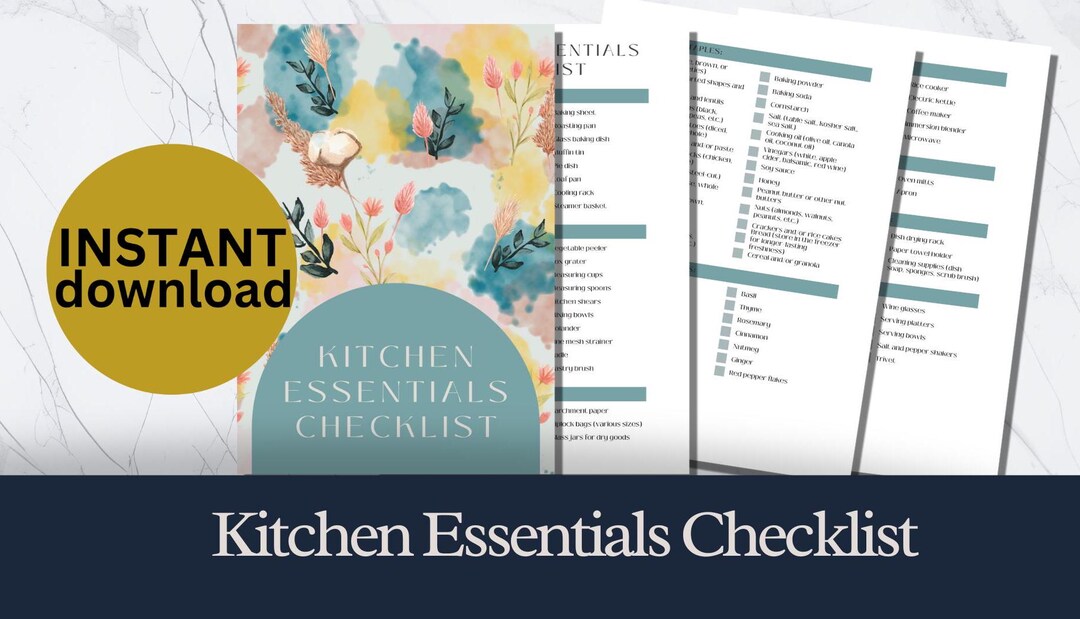 Kitchen Essentials Checklist Printable Instant Download Kitchen Must ...