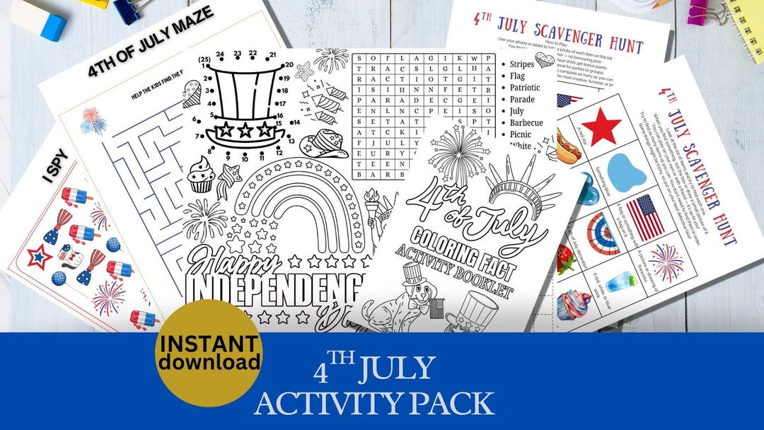 4th of July Printable Activities for Kids Fact Booklet Scavenger Hunt ...