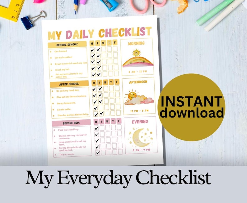 Editable Kid Daily School Checklist Responsibility Chart Customizable ...
