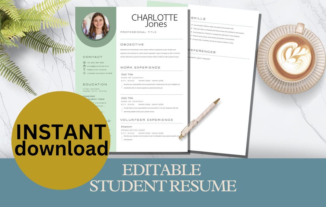 Editable Student Resume Template – Professional & Modern Design for ...