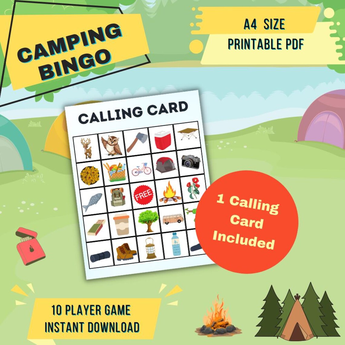 Camping Bingo Game Printable, Fun Outdoor Activity for Kids, Instant ...