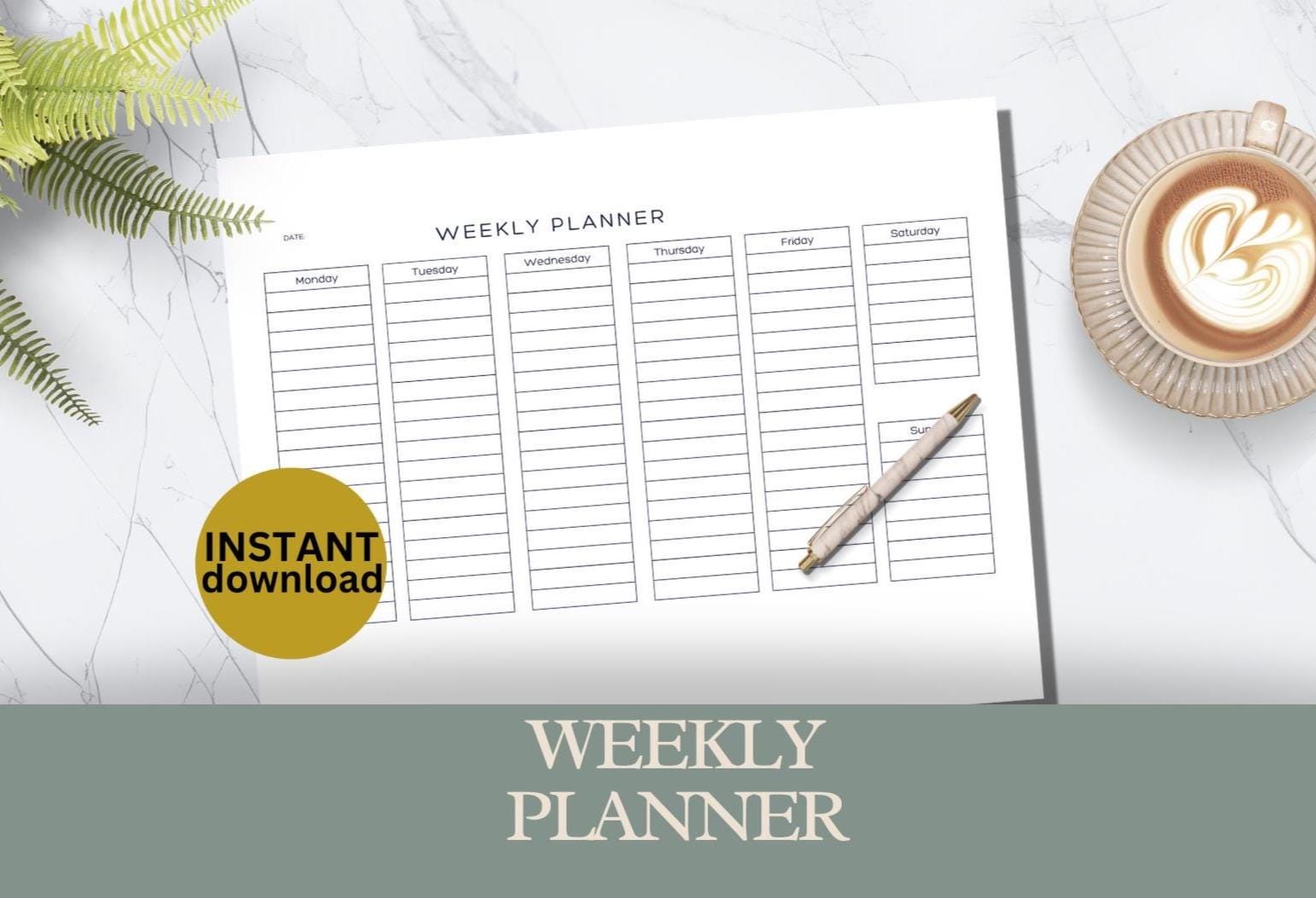 Minimalist Weekly Planner Printable, Digital Planning Template for ...