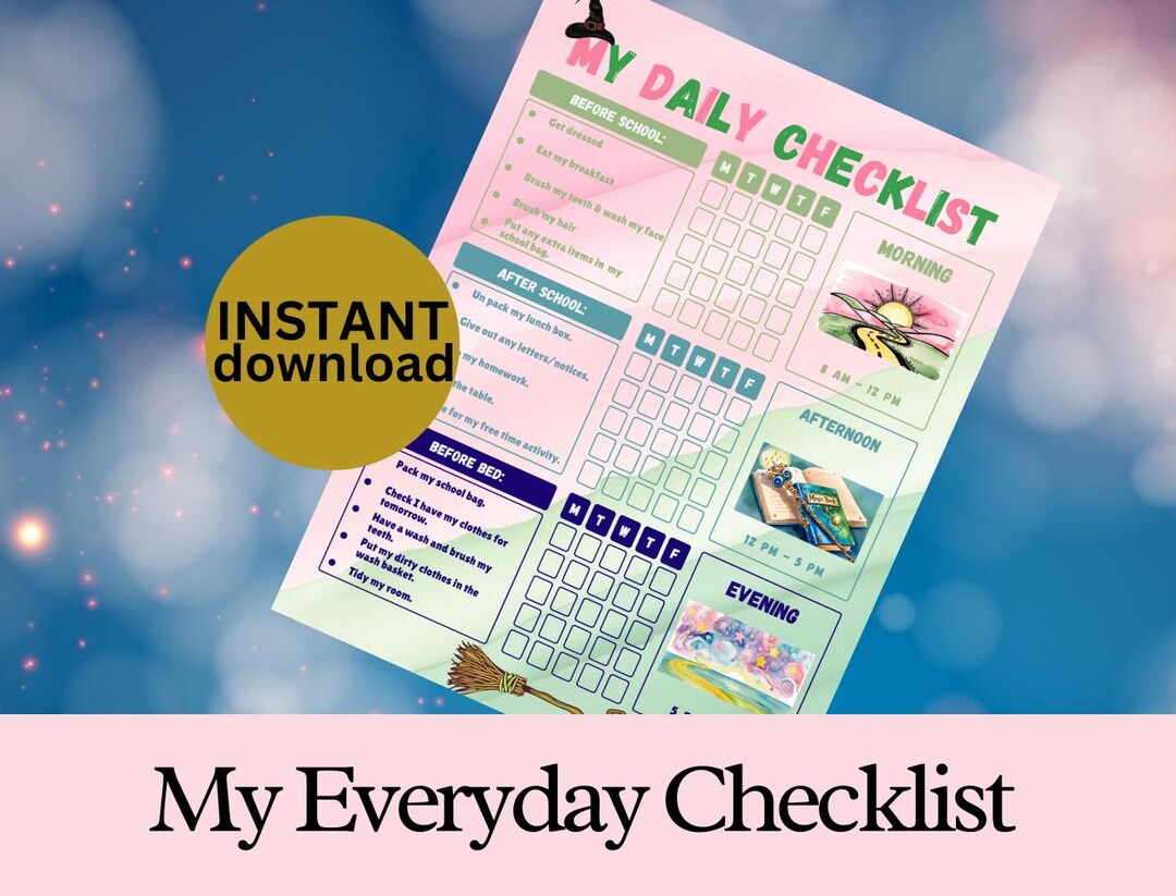 Witch Theme Daily Checklist Fun Canva Template for Kids Easy ...