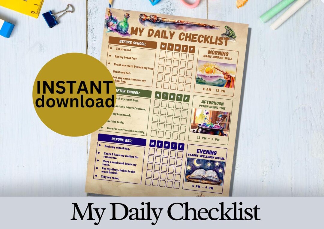 Editable Kids Daily Checklist Kids Magical Theme Personalized Kids ...