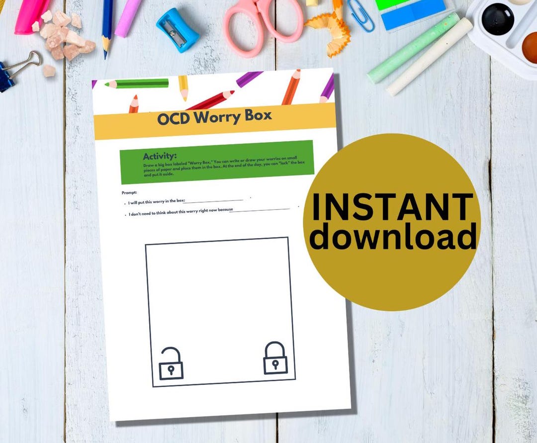 OCD Worry Box Worksheet Printable Anxiety Relief Tool Mental Health ...