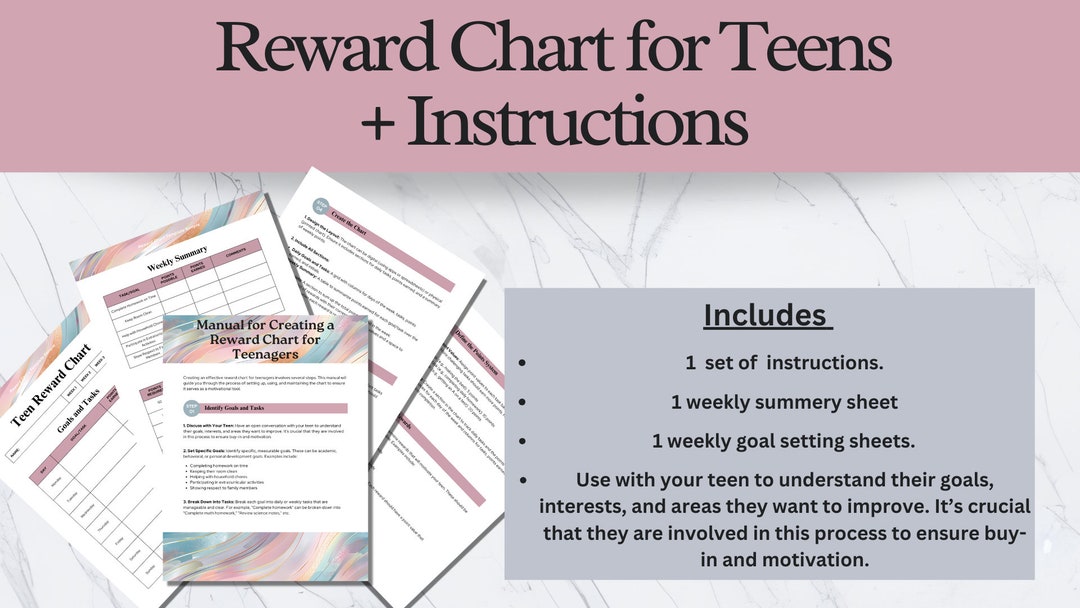 Editable Teens Reward Chart Chore Digital Download Reward Chart for ...
