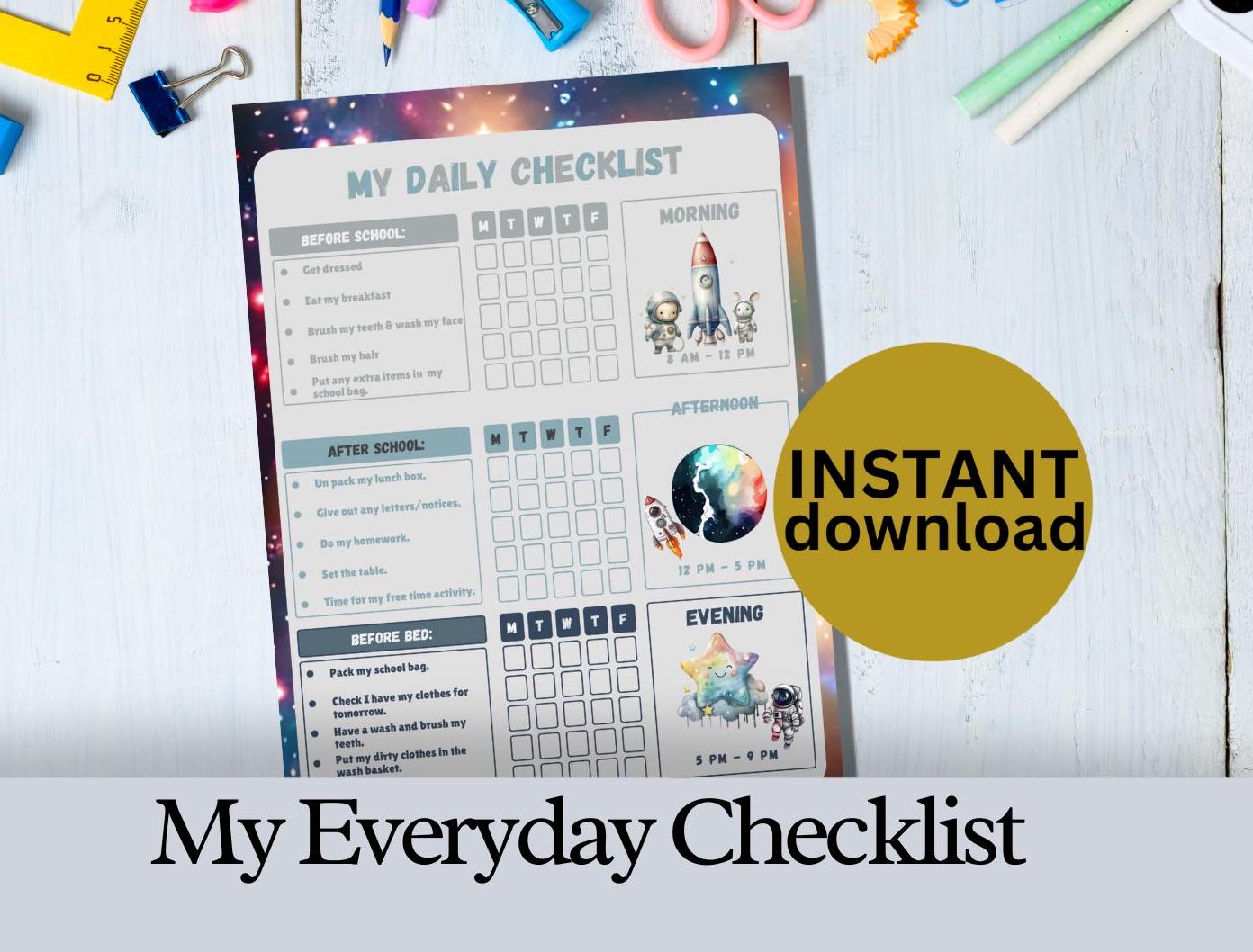 Space Theme Kids Daily Routine Chart Printable Astronaut Theme Morning ...