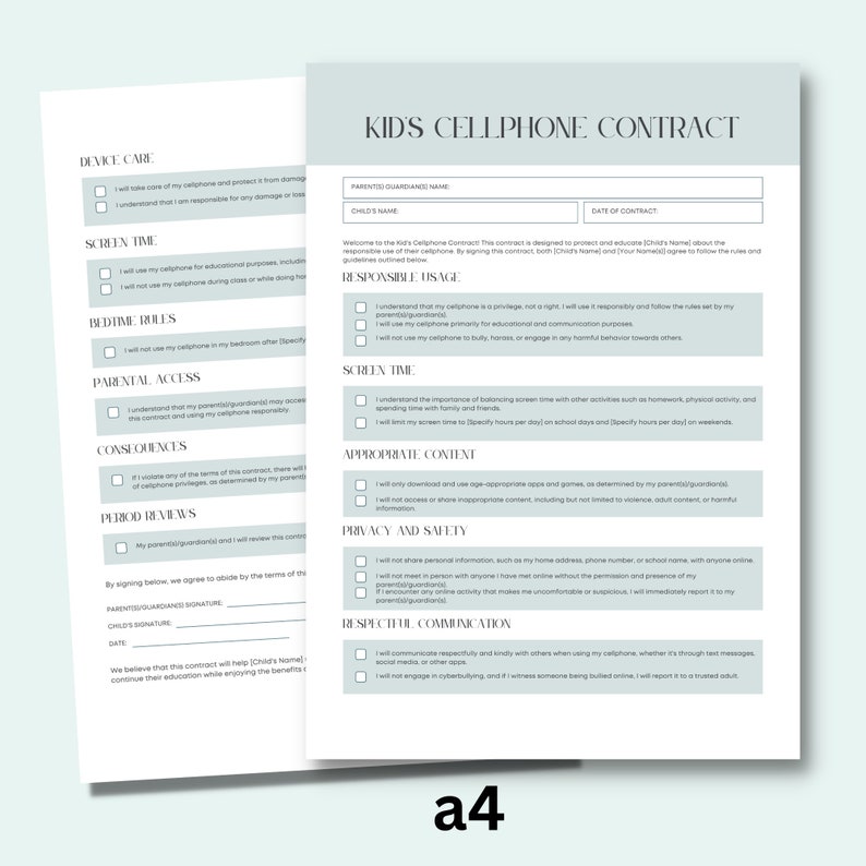 Cell Phone Contract for Tween, My First Cell Phone Agreement Cell Phone ...