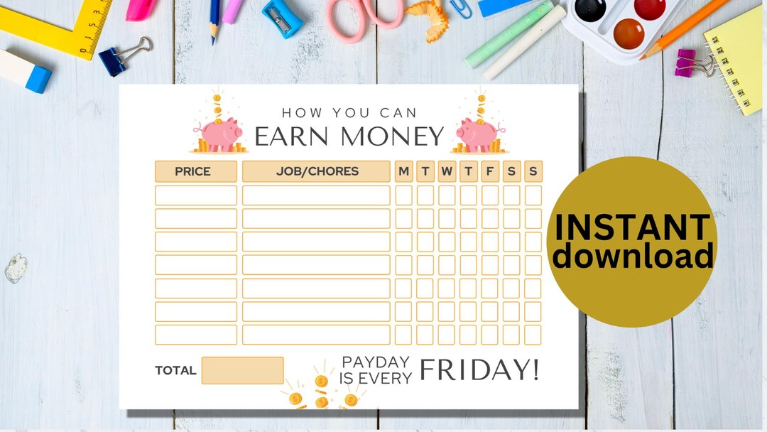 Editable How to Earn Money Chore Chart Childrens Reward Chart Pocket ...