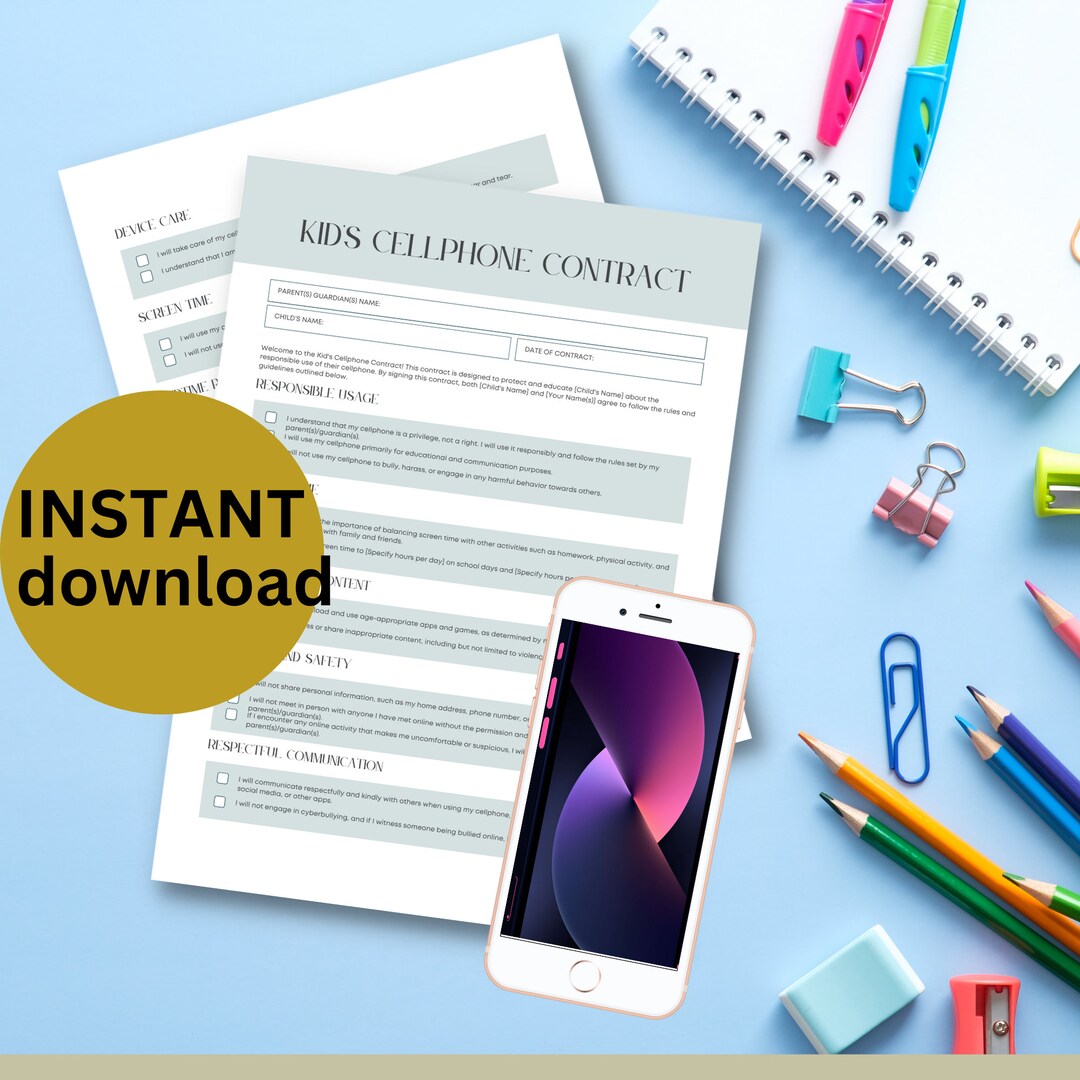 Cell Phone Contract for Tween, My First Cell Phone Agreement Cell Phone ...