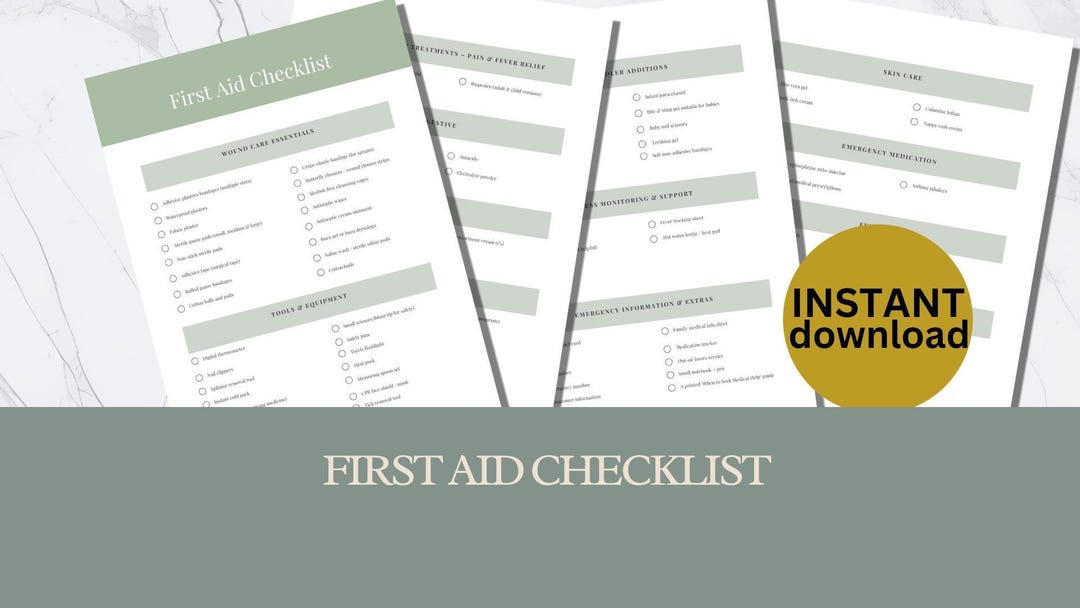 First Aid Checklist Printable Emergency Kit List Family Medical Binder ...