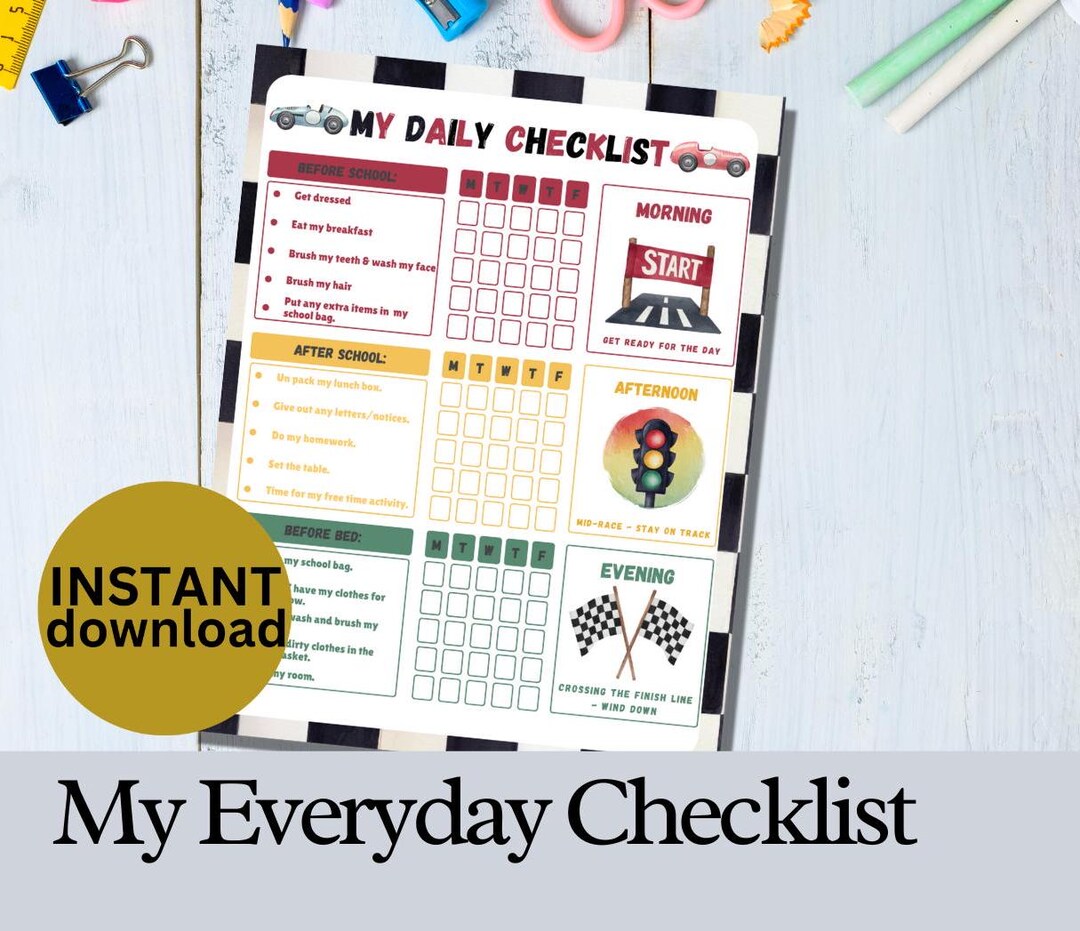 Racing Theme Kids Daily Routine Chart Printable Grand Prix Theme ...