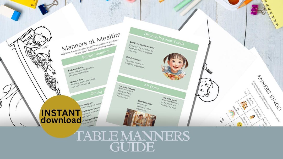 Table Etiquette for Kids: Fun Printable Activities, Learning Dining ...