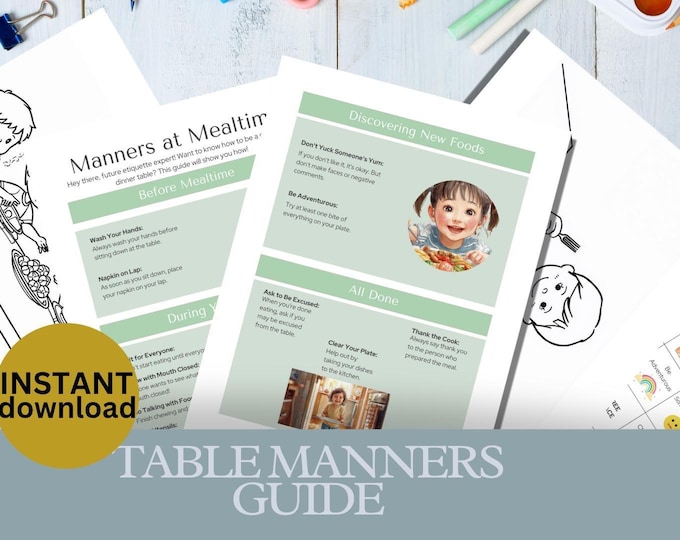 Table Manners Flash Cards for Toddlers, Children, 14 Montessori Cards ...