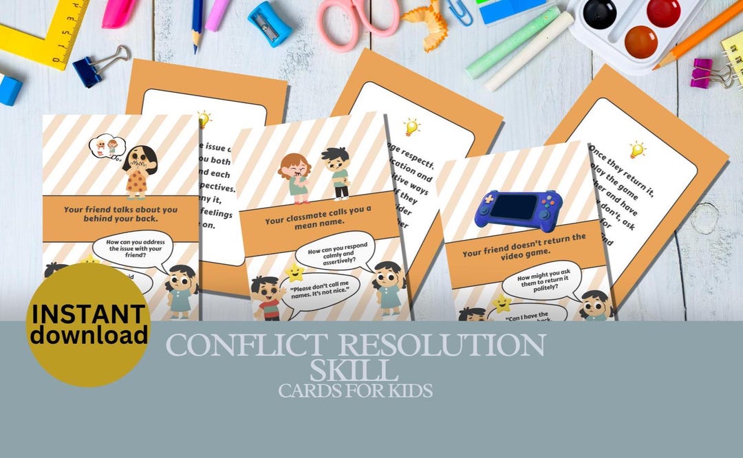 Conflict Resolution Skill Cards for Kids, Social Skills Flashcards, SEL ...