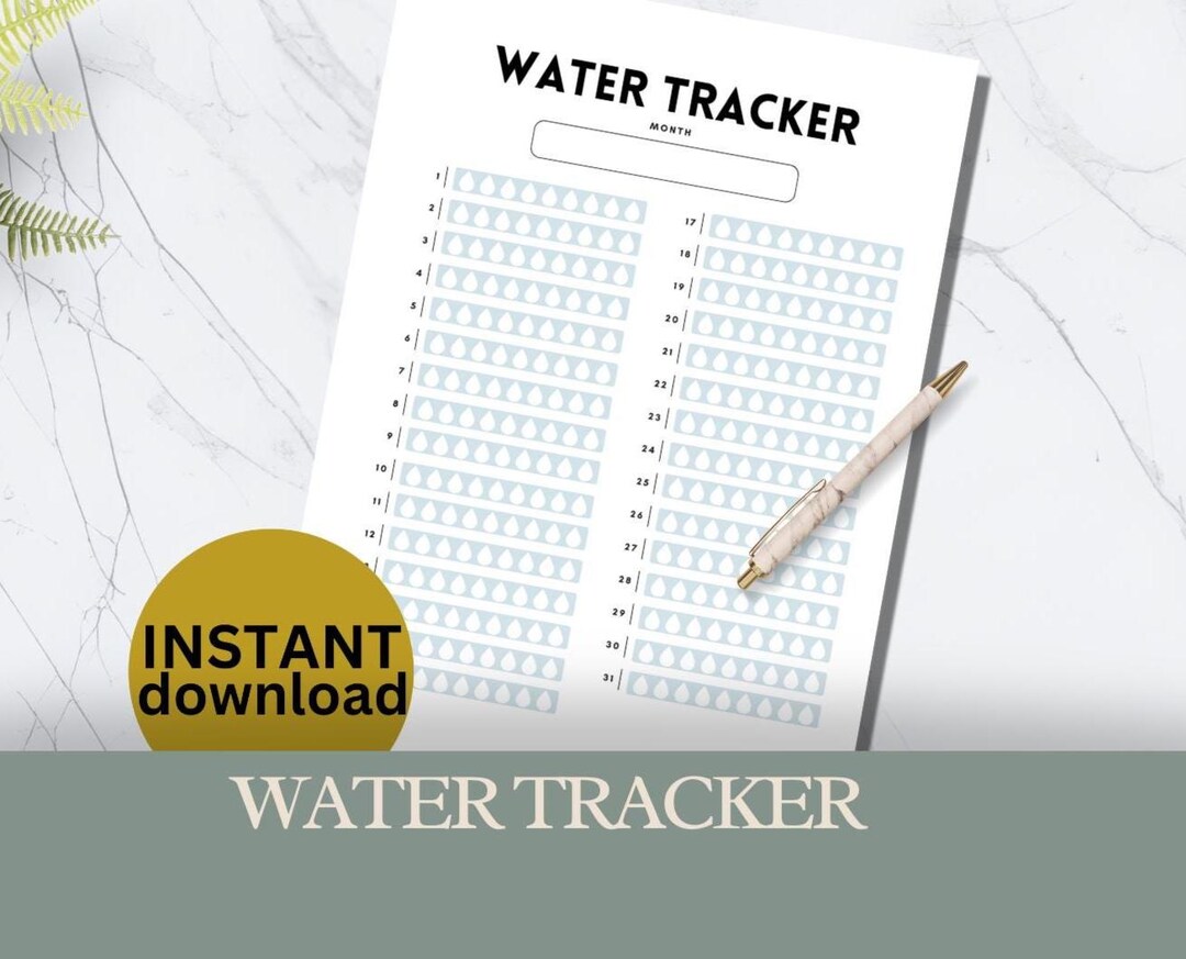 Water Tracker Printable, Daily Hydration Log, Monthly Water Intake ...