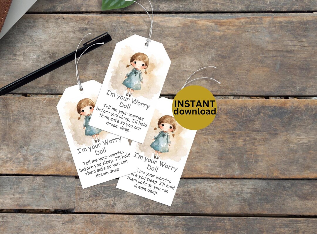 Worry Doll Tags for Kids Printable Worry Doll Cards Gift Tag for Mental ...