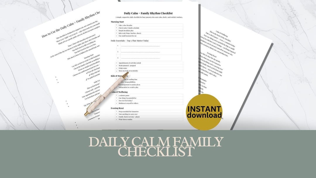 Daily Calm Family Rhythm Checklist | Busy Mom Daily Planner Top 3 ...