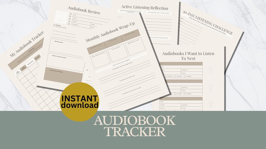 Aesthetic Audiobook Tracker Printable Reading Log & Review Pages ...