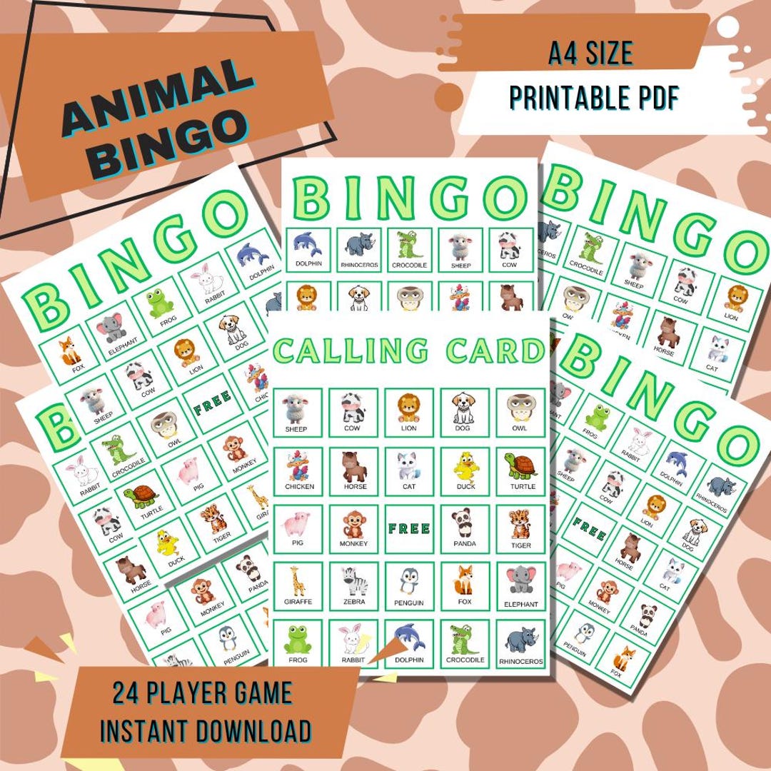 Animal Bingo Game Printable, Fun Kids Party Activity, 24 Unique Cards ...