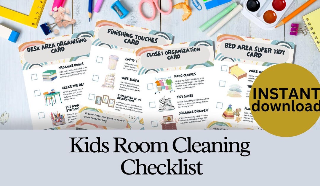 Editable Kids Room Cleaning Checklist Card Printable Chore Kids Routine ...