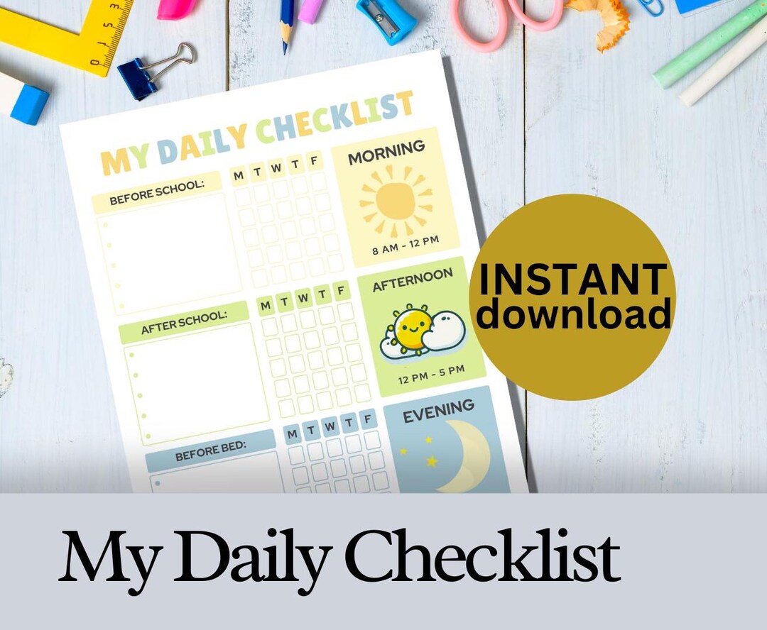 Editable Kids Daily Schedule Checklist Printable Routine Chart for ...