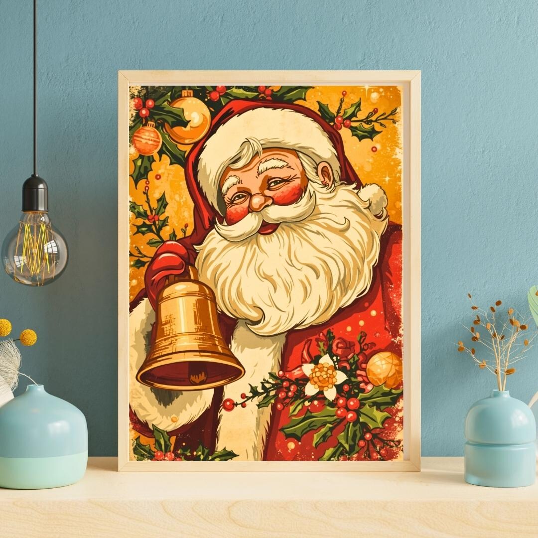 Winking Santa Portrait Printable | Retro Christmas Wall Decor | Cozy ...