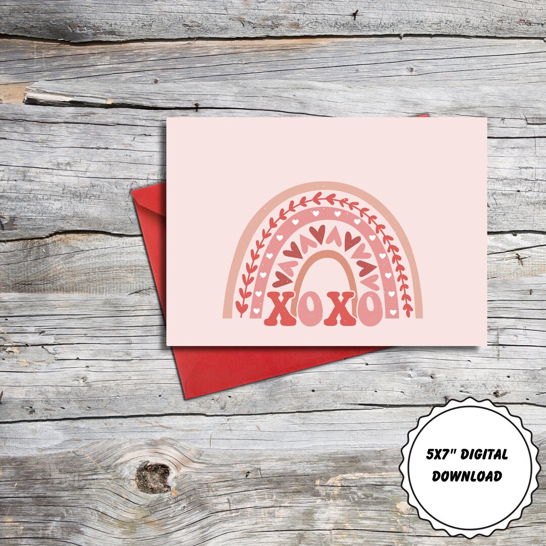 Valentines Day Card, Rainbow Valentines Card, Instant Download, 5x7 ...