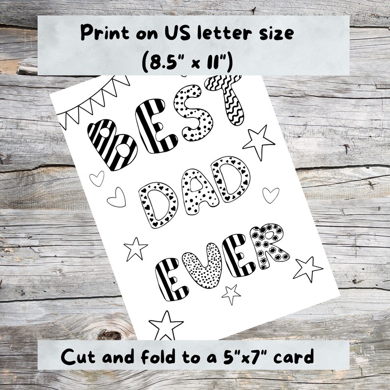 Best Dad Ever Card Designed Fo Kids to Color, Instant Download, 5x7 ...