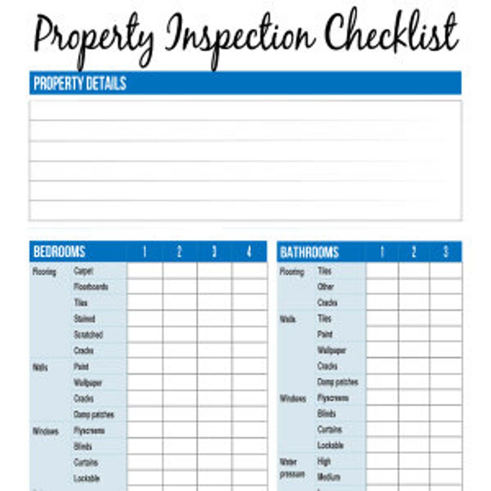 Property Inspection Checklist Digital File Downloadable File Printable ...