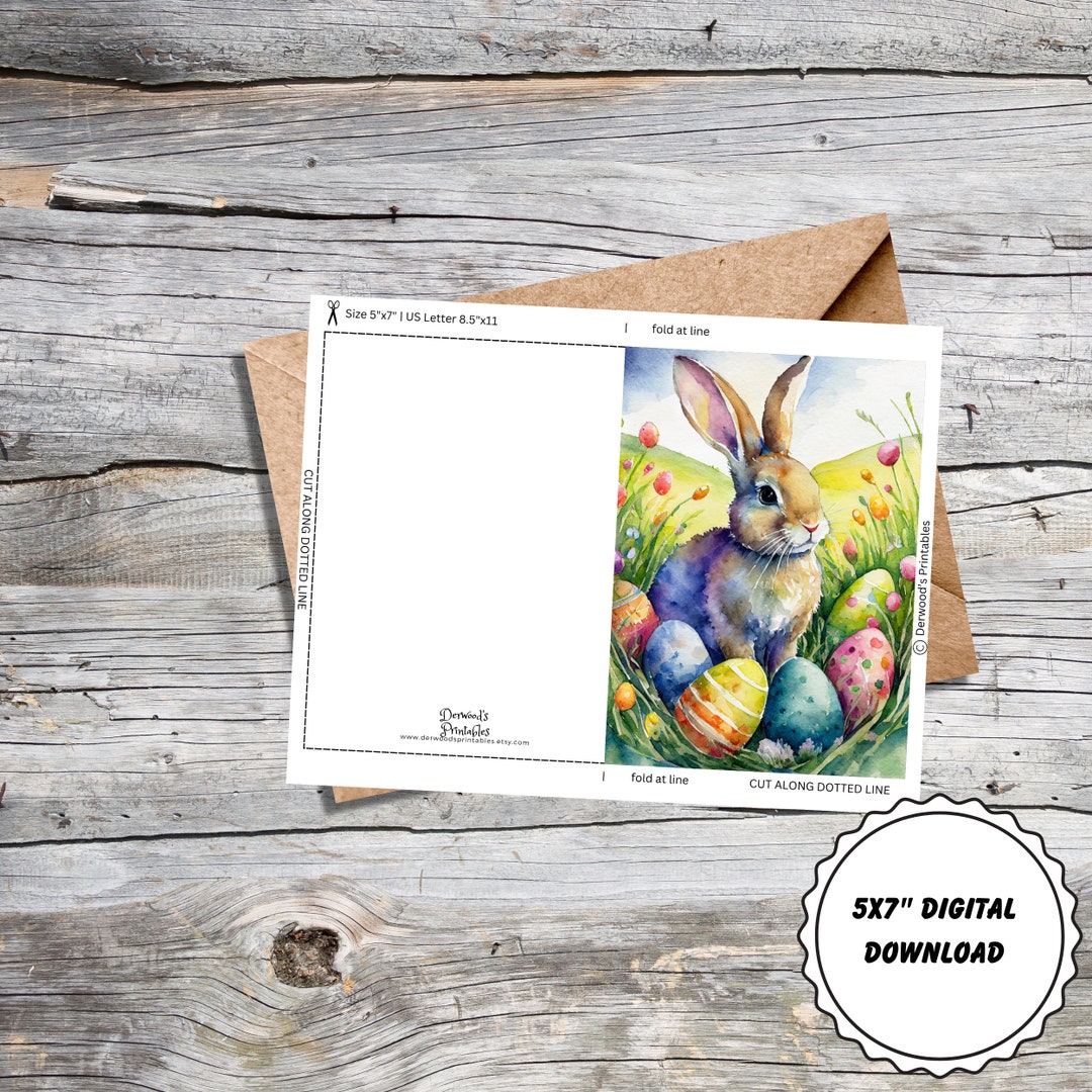 Printable Easter Bunny Easter Card 5x7 Blank Inside Card 5x7 Digital ...